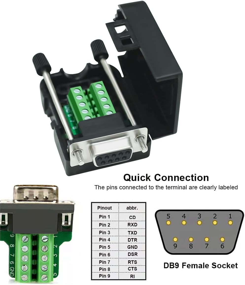 TRAHOO-DB9 Breakout Connector DB-9 Female RS232 Serial Adapter ...