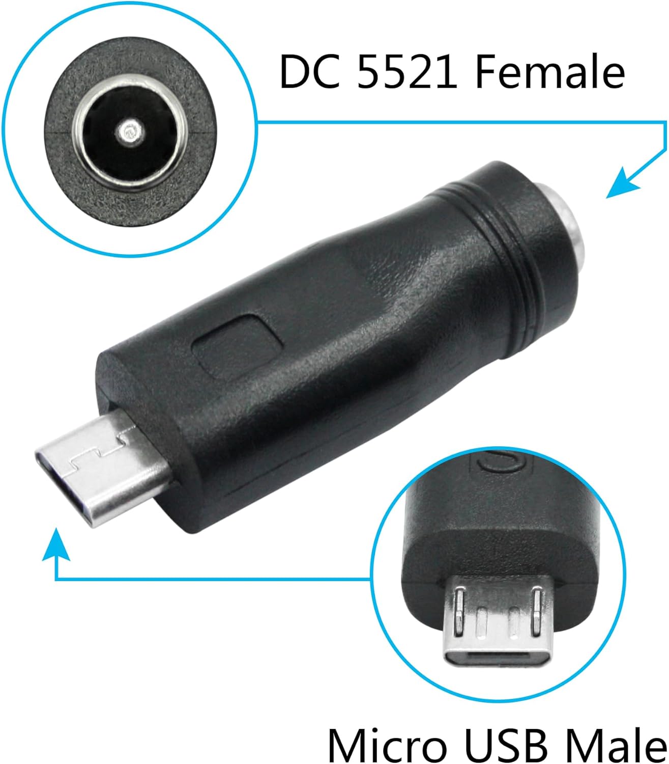 TRAHOO-DC 5.5mm x 2.1mm to Micro USB Adapter, 5V DC 5521 Female to Micro USB Male Plug Convert ...