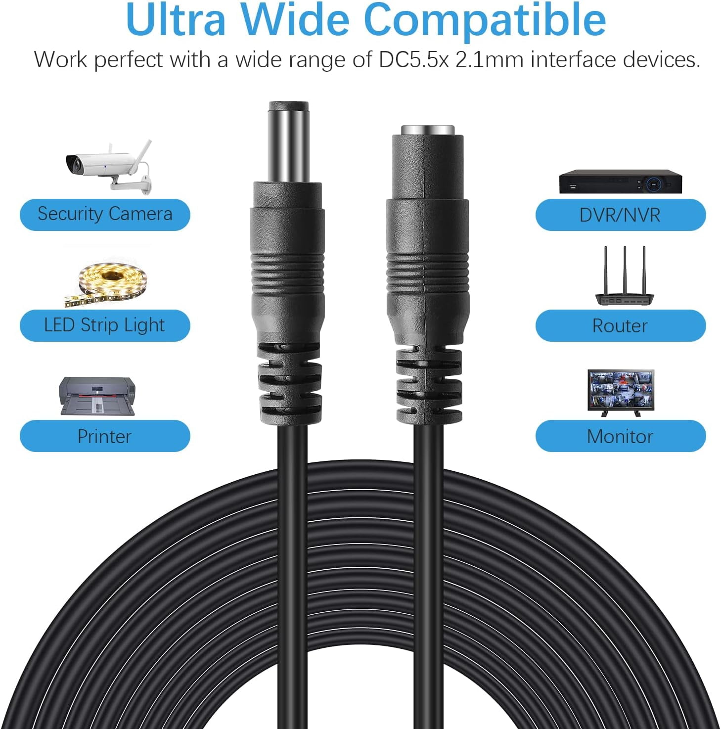 TRAHOO-DC Power Extension Cable, 12V DC Extension Cord 2.1mm x 5.5mm ...