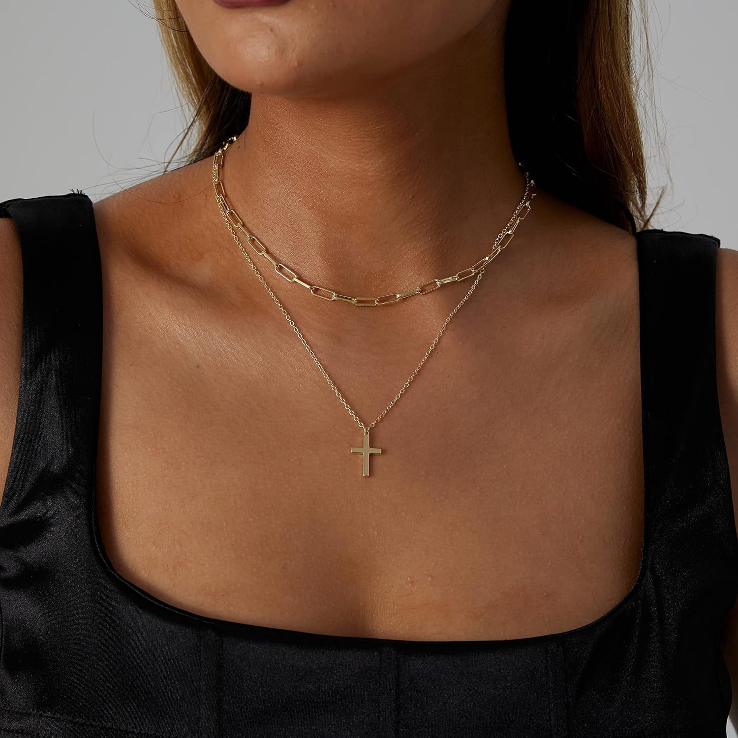 TRAHOO-Dainty Cross Necklace for Women 14k Gold/Silver Plated Tiny ...