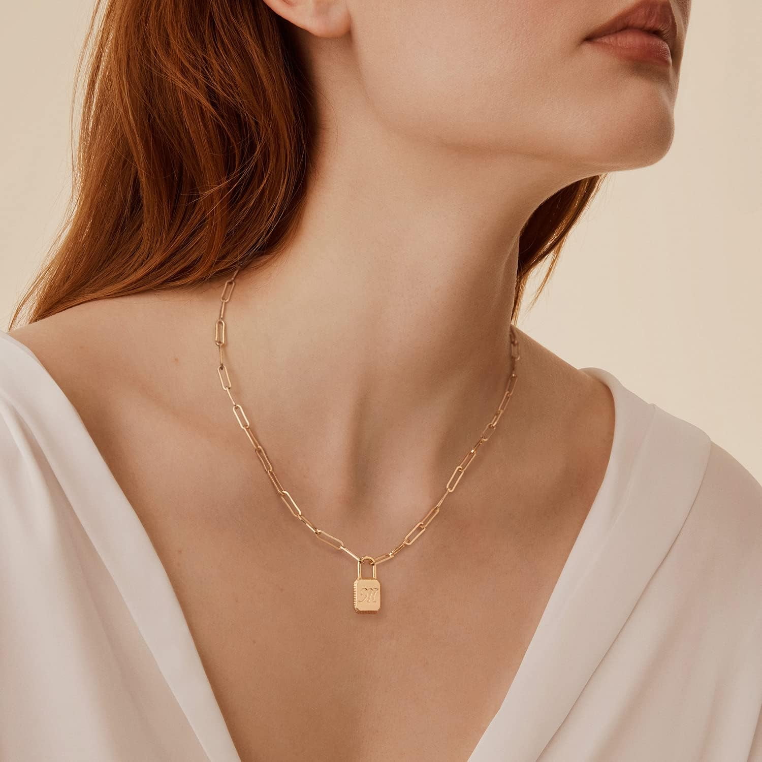 TRAHOO-Dainty Gold Lock Initial Necklace 18K Gold Plated Initial Padlock Layered Lock Necklace ...