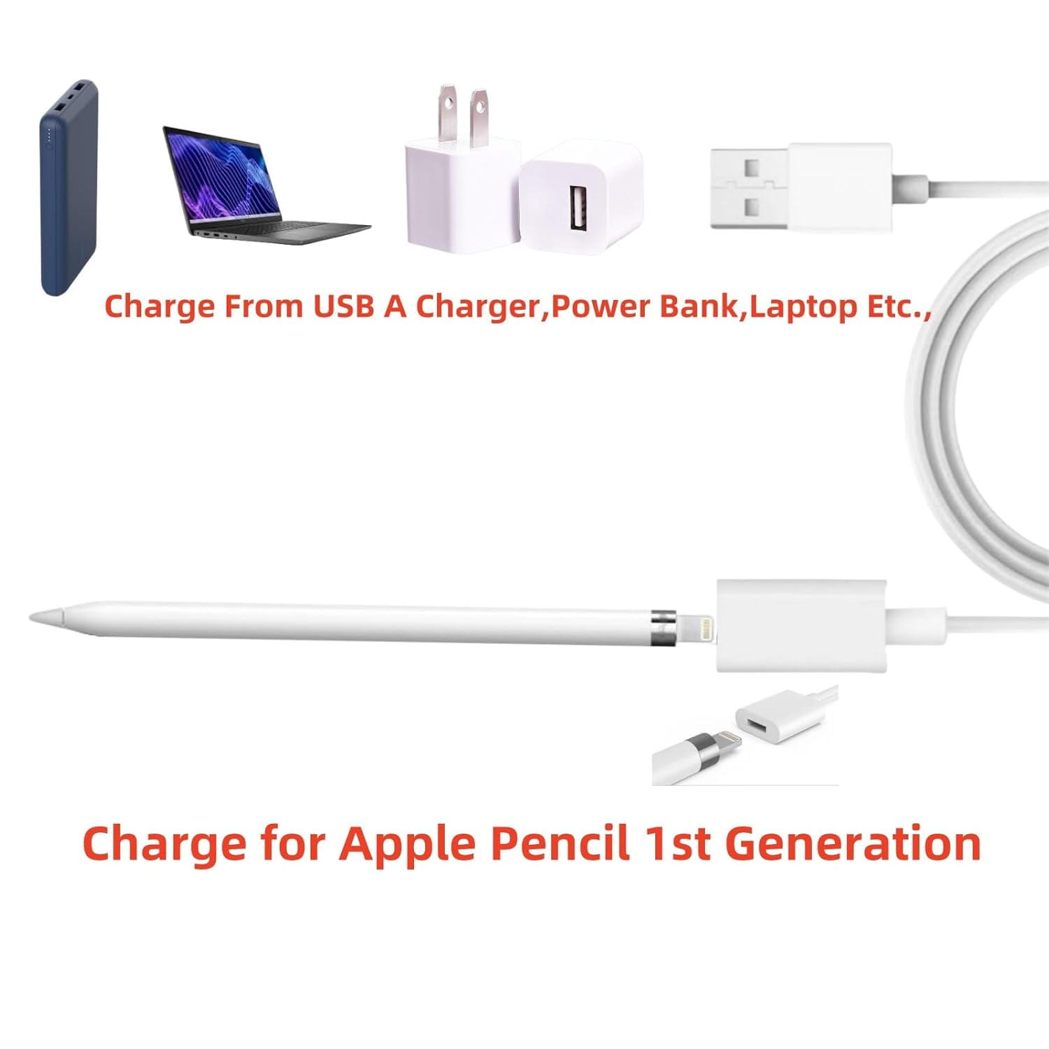 TRAHOO-Design for Apple Pencil Charger,Apple Pencil Adapter 3.3FT, 1 ...