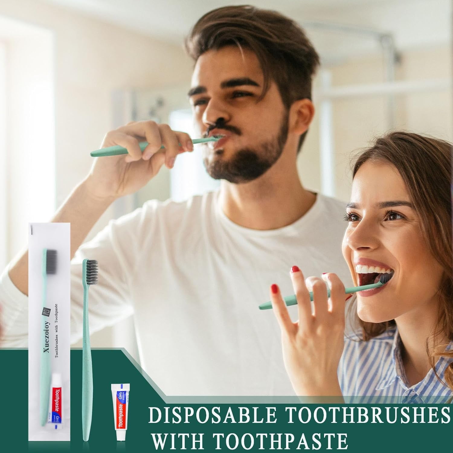 TRAHOO-Disposable Toothbrushes with Toothpaste,60Pack Green ...