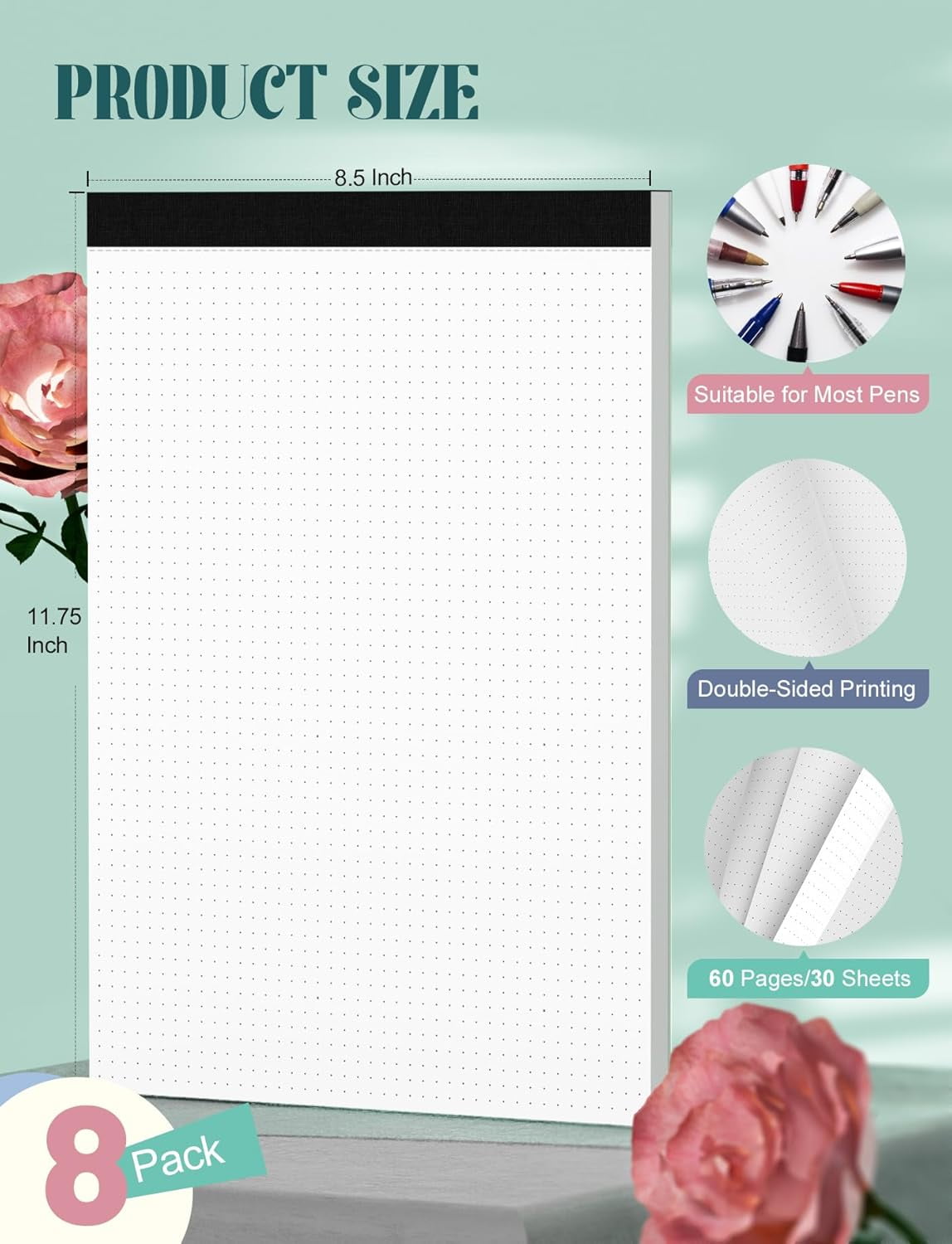 TRAHOO-Dot Grid Journal Notepad 8.5 x 11, 8 Pack, Dotted Grid Paper ...