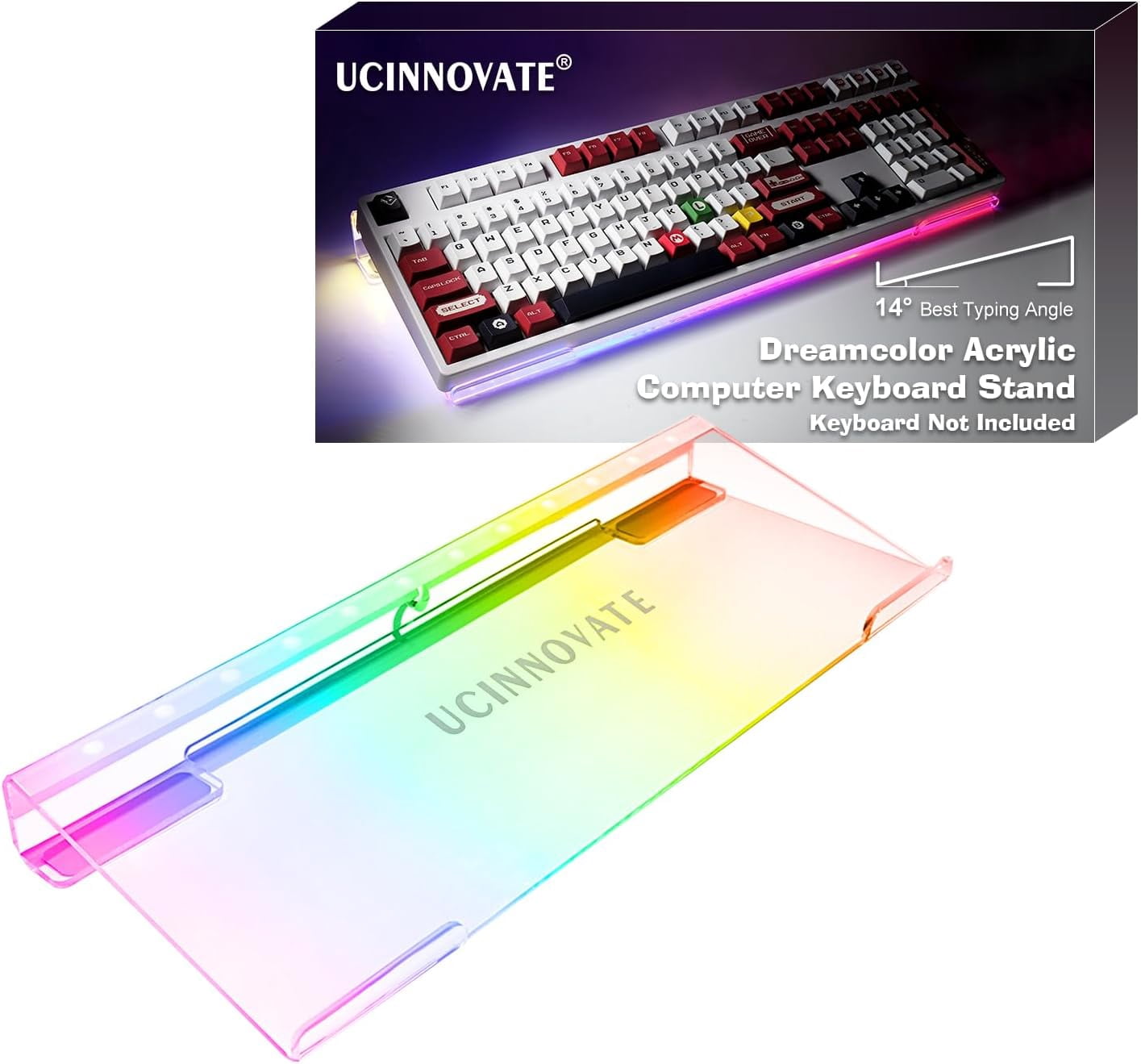 TRAHOO-Dream Color Acrylic Computer Keyboard Stand, LED Backlit ...