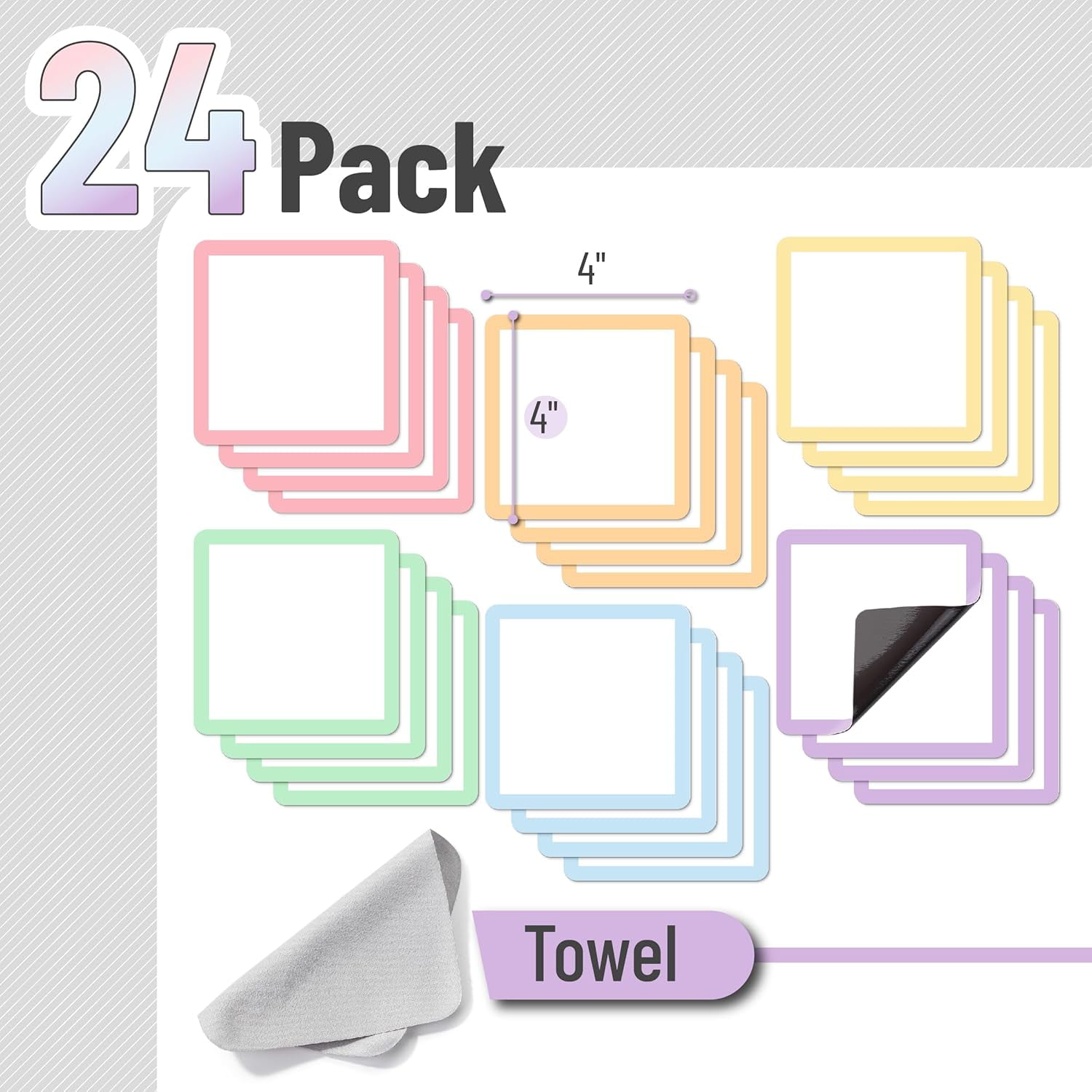 TRAHOO-- Dry Erase Magnets, 4”x4”, 24 Pack, Colorful Dry Erase Magnetic ...