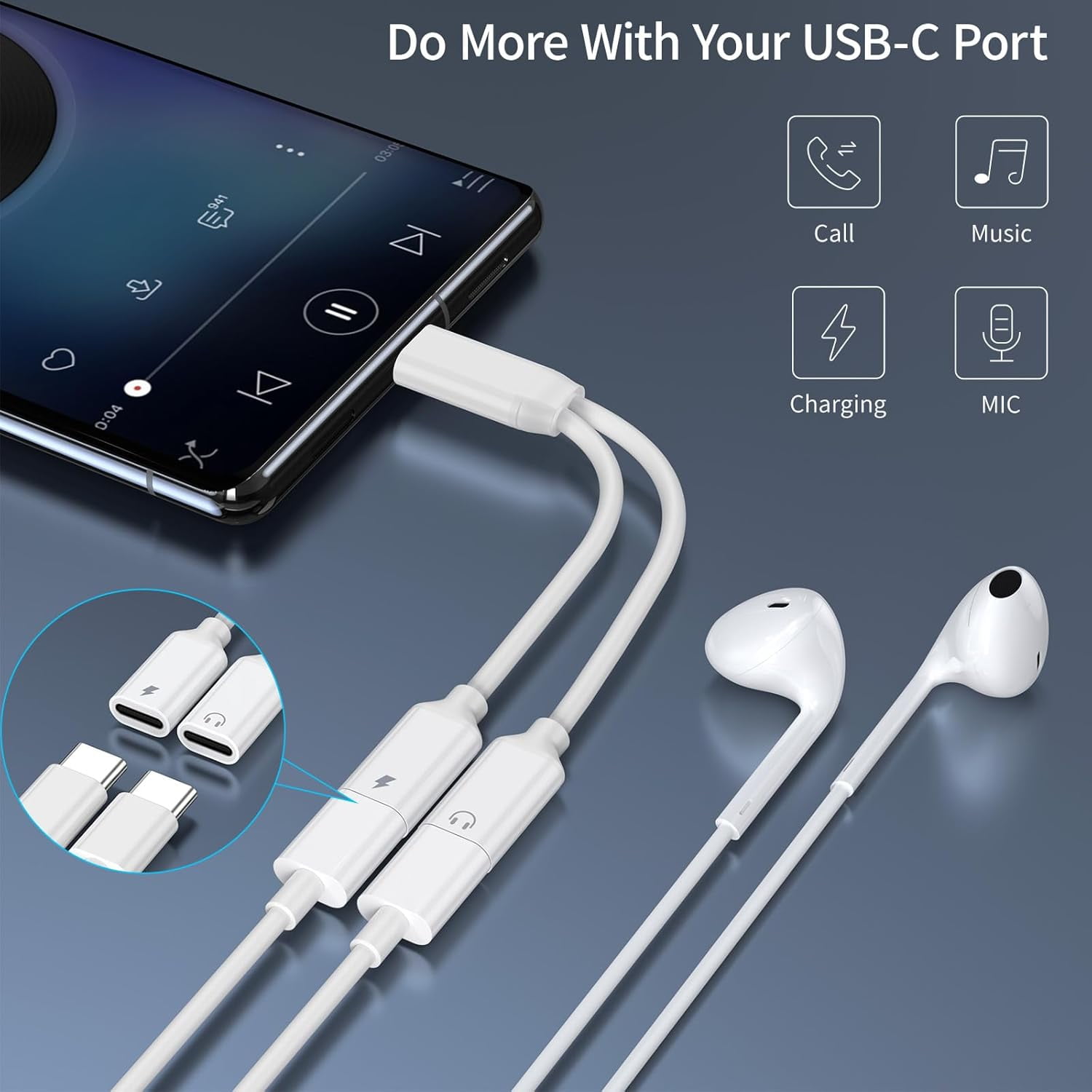 TRAHOO-Dual USB C Splitter USB C Headphone and Charger Adapter,2-in-1 ...