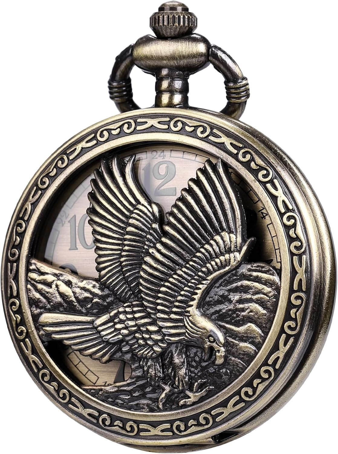 TRAHOO-Eagle Design Pocket Watch with Chain Antique Pocket Watch Quartz ...