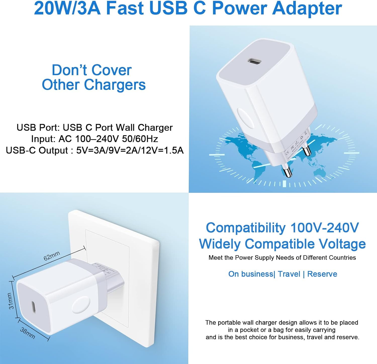TRAHOO-European Travel Plug Adapter, Fast USB C Wall Charger Box ...