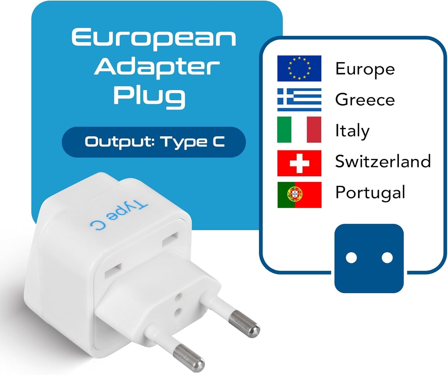 TRAHOO-European Travel Plug Adapter (Type C), Universal to European EU ...