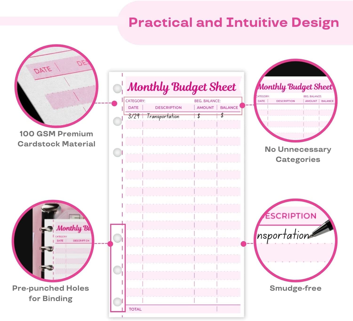 TRAHOO-Expense Budget Sheets Set of 60, Bill Organizer for A6 Budget ...