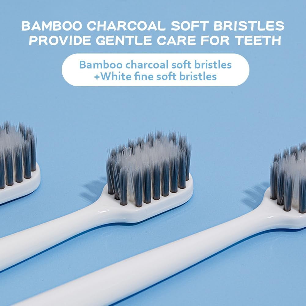 TRAHOO-Extra Soft Bristle Toothbrushes for Adults, Bamboo Charcoal Wide ...