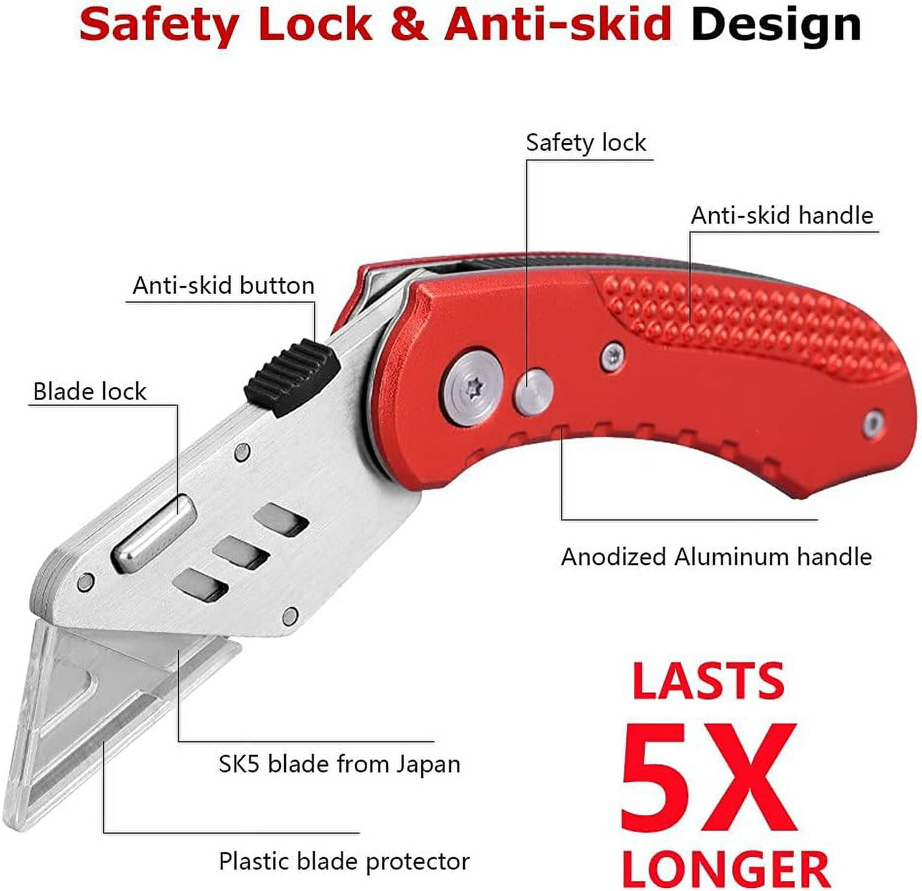 TRAHOO-Folding Utility Knife Box Cutter Quick Change Blades, Back-lock ...