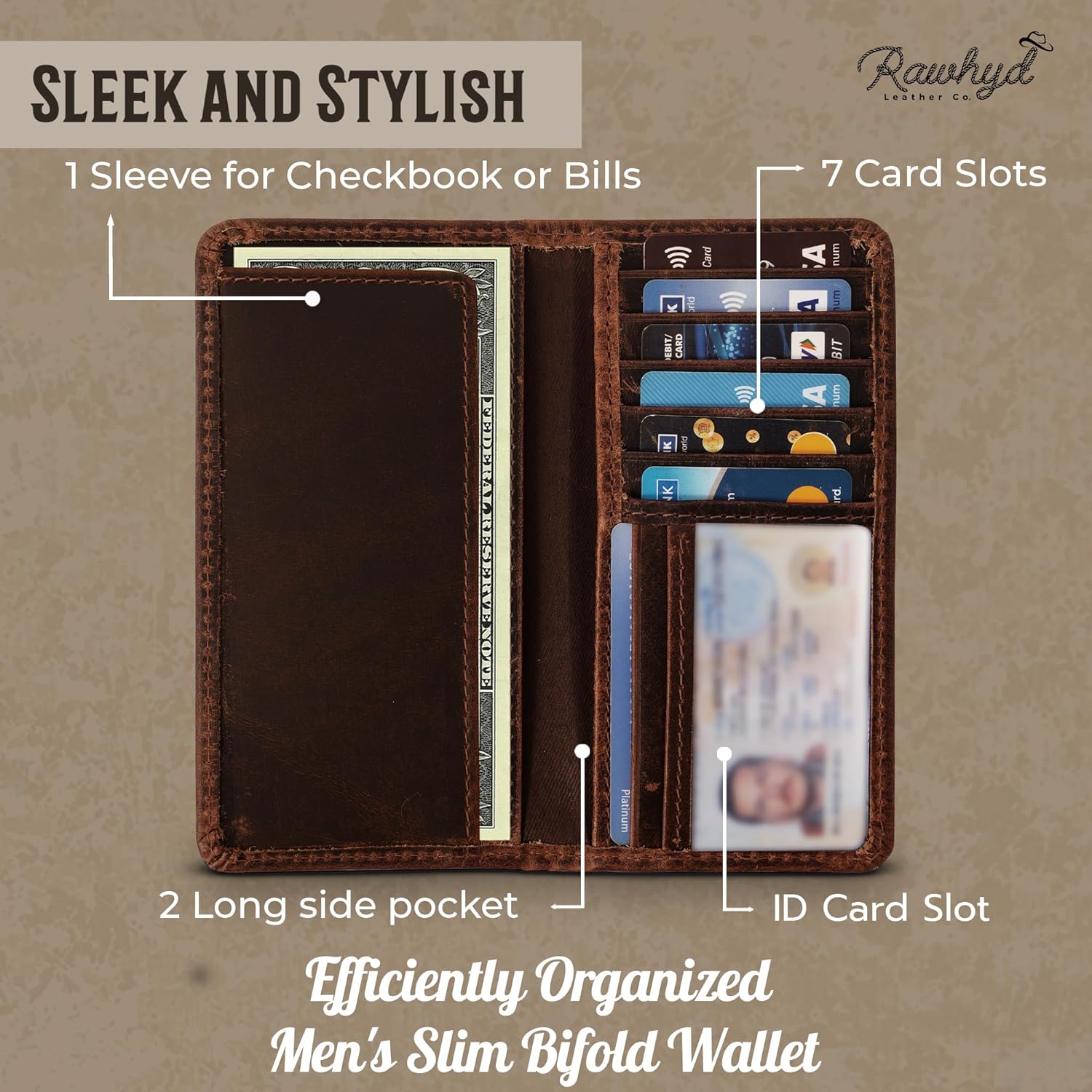 TRAHOO-Full-Grain Leather Long Wallet for Men - Classic Bifold Western ...