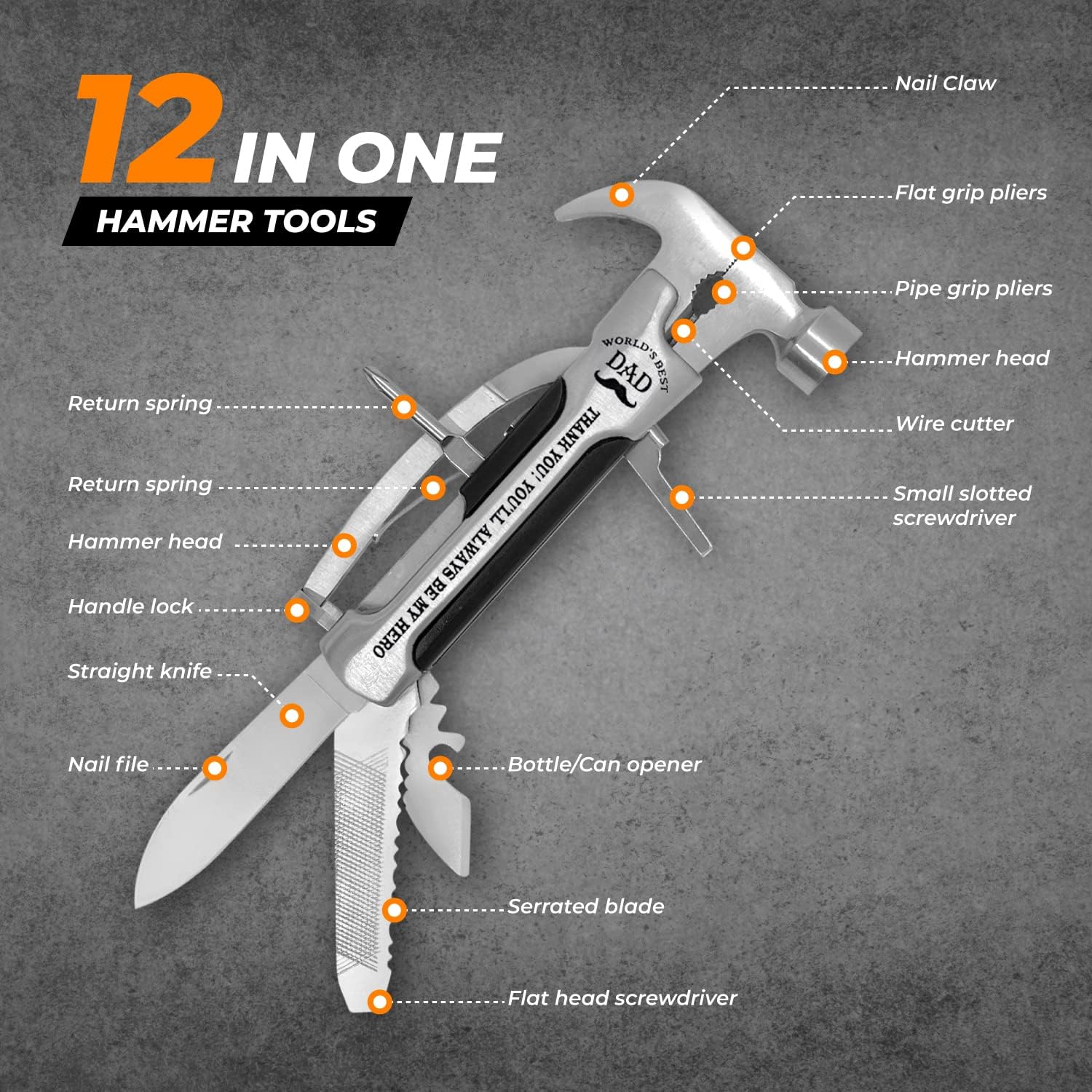 TRAHOO-Gadget Gift for Dad - All in one Stainless Steel Hammer ...