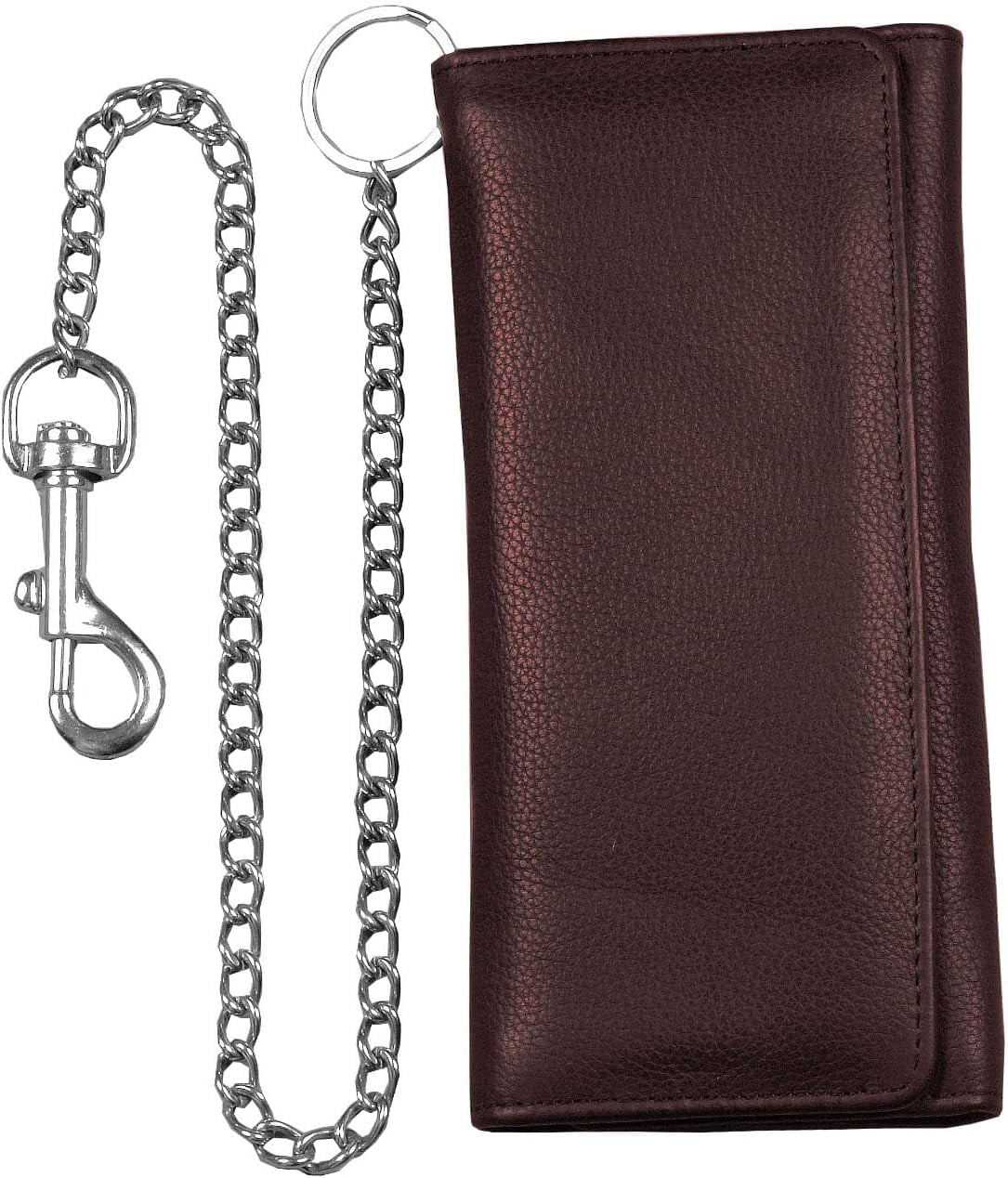 TRAHOO-Genuine Cowhide Leather Trifold Long Chain Motorcycle Biker ...