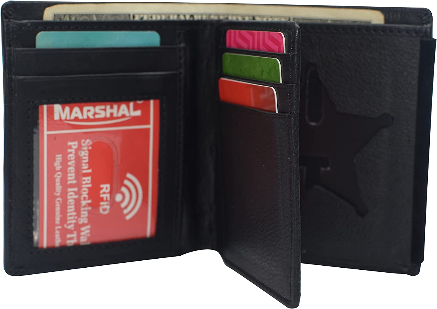 TRAHOO-Genuine Leather RFID Blocking Five-point Star Hidden Badge ...