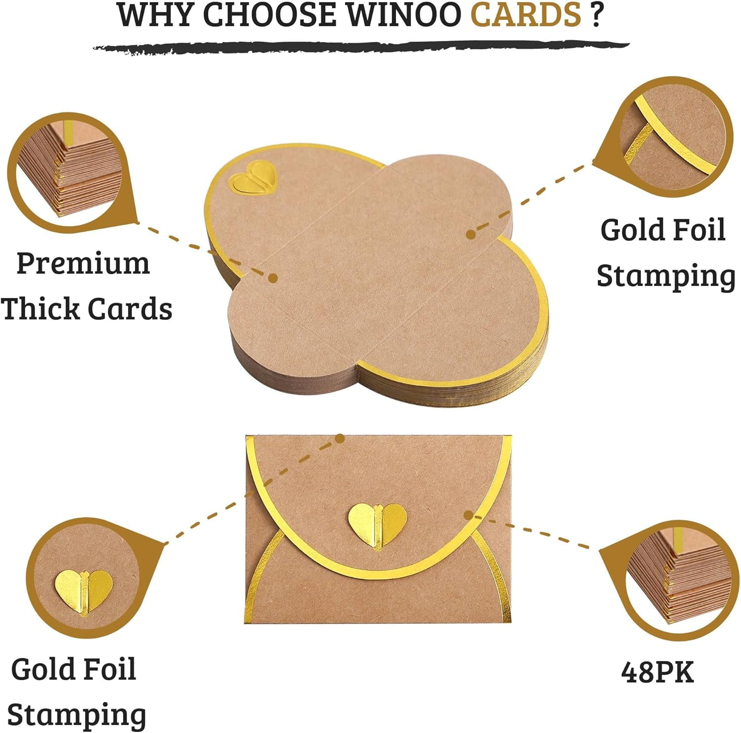TRAHOO-Gift Card Envelopes with Gold Heart Shaped Clasp - 48 PK - Kraft ...