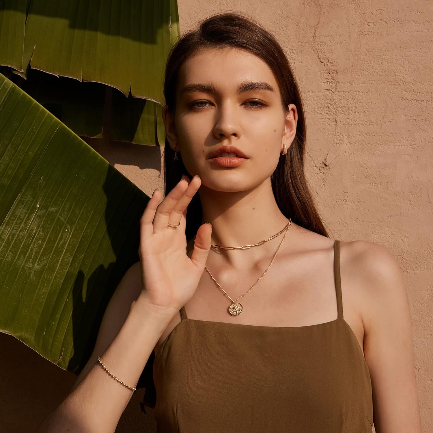 TRAHOO-Gold Layered Coin Necklace for Women Birth Flower Necklace 14K ...