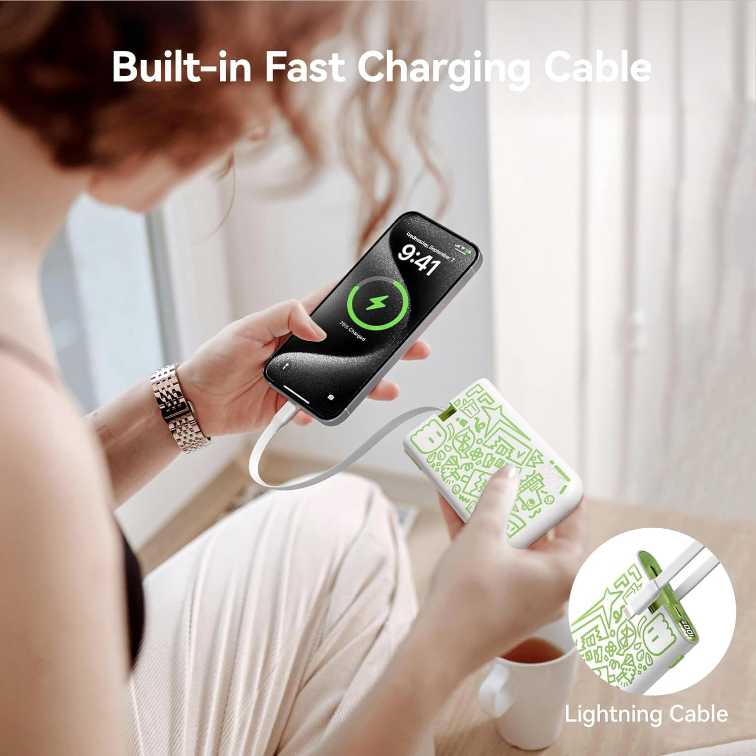 TRAHOO-Graffiti Style Portable Charger with Built-in Lightning Cable,22 ...
