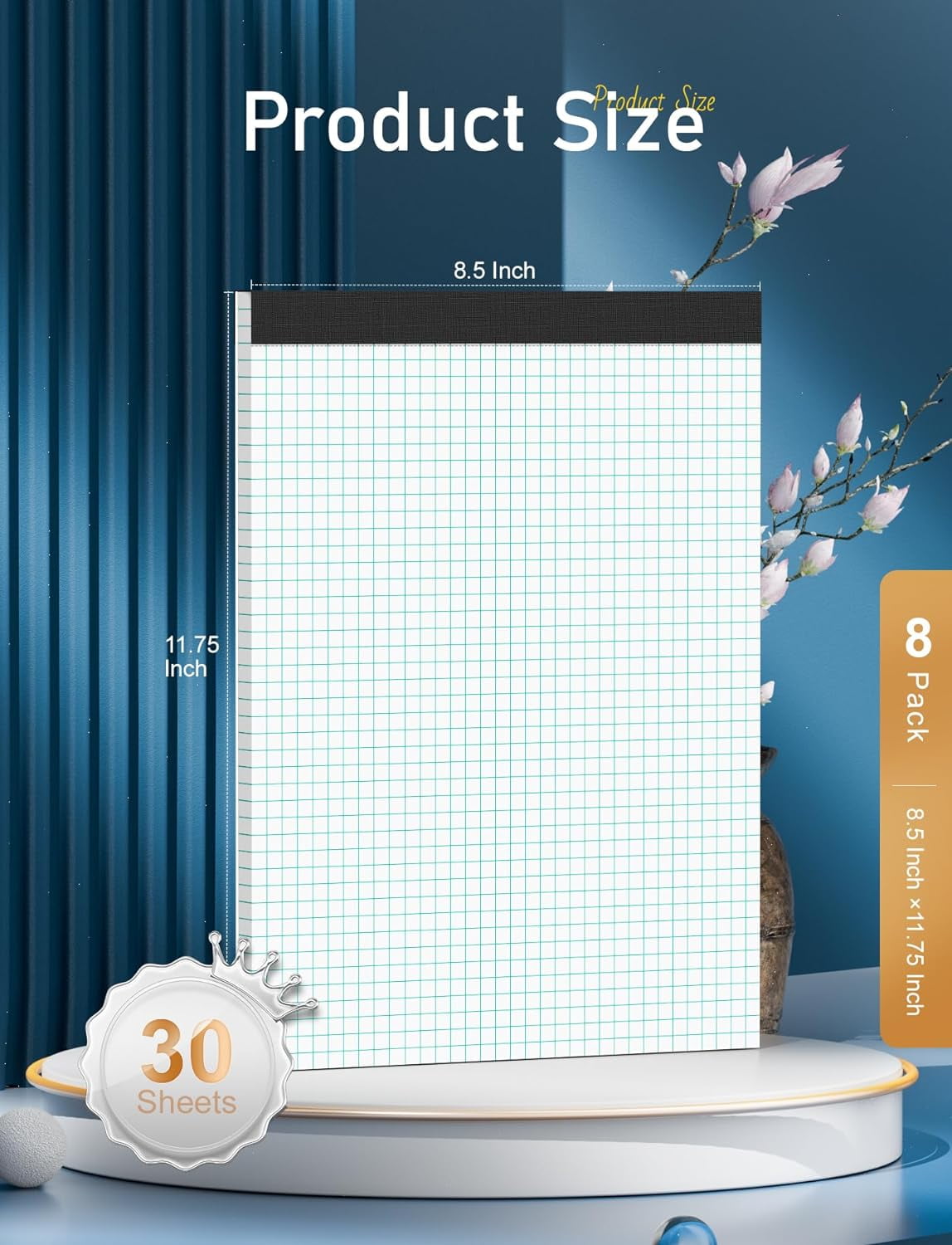 TRAHOO-Graph Paper Pads 8.5 x 11, 8 Pack, 4x4 Quad Grid Paper Pad 8-1/2 ...