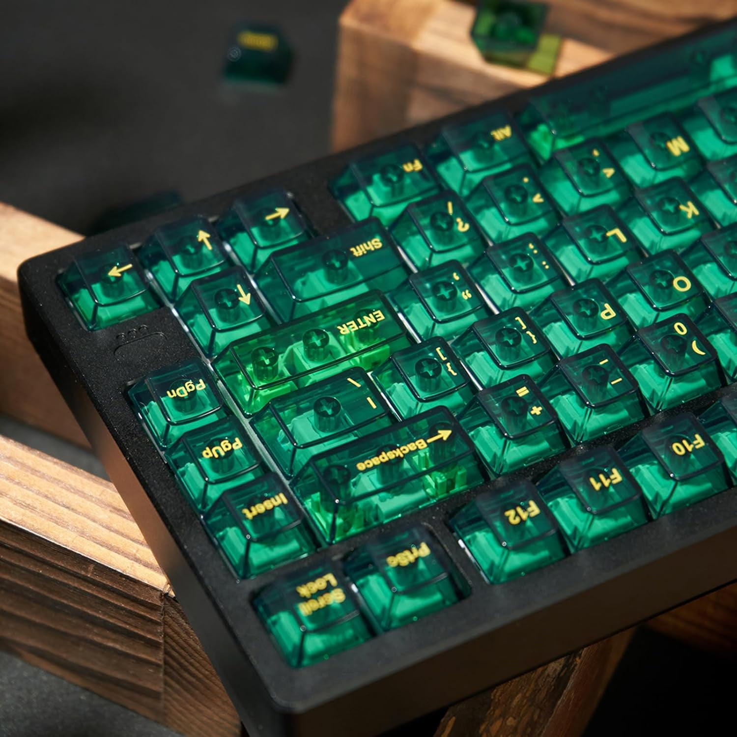 TRAHOO-Green Crystal Clear Keycaps Set, 156 Keys Cherry Profile ...