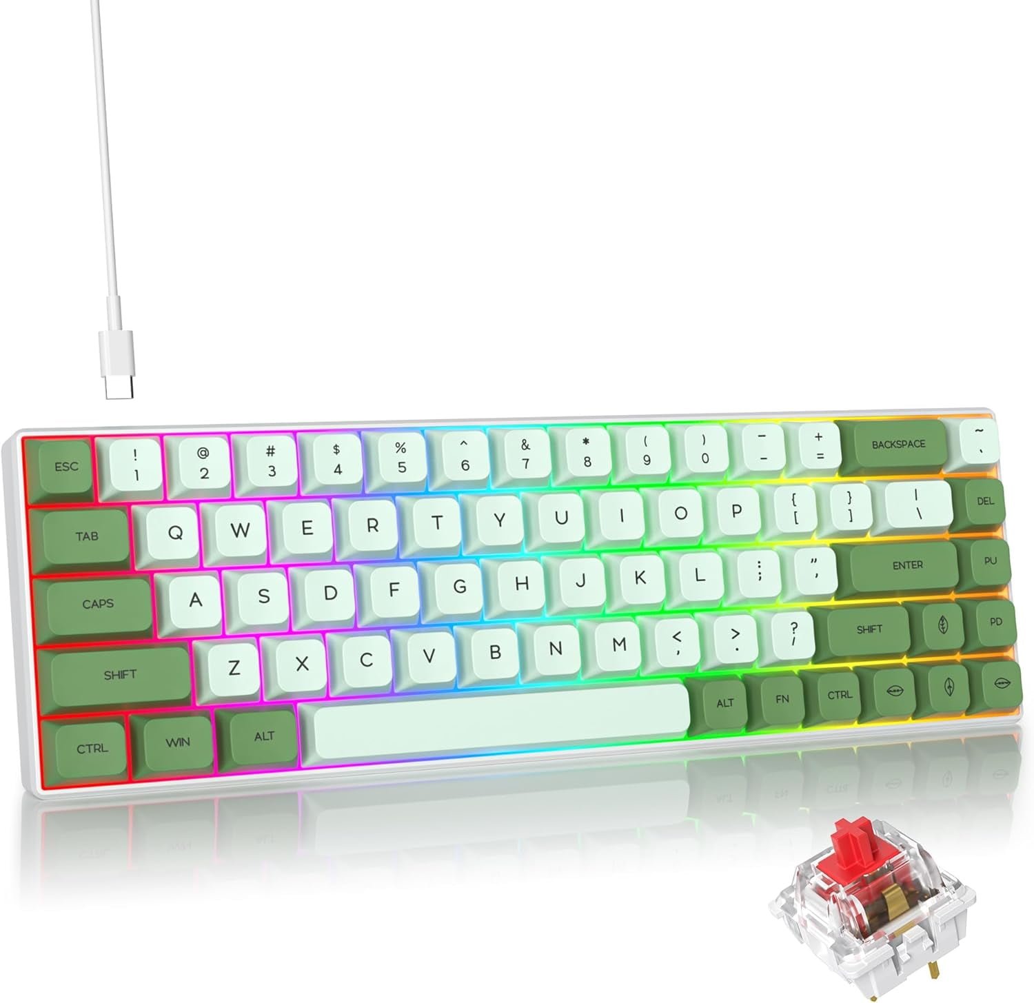 TRAHOO-Green Matcha 65% Percent Small Mechanical Keyboard, 68 Key RGB ...