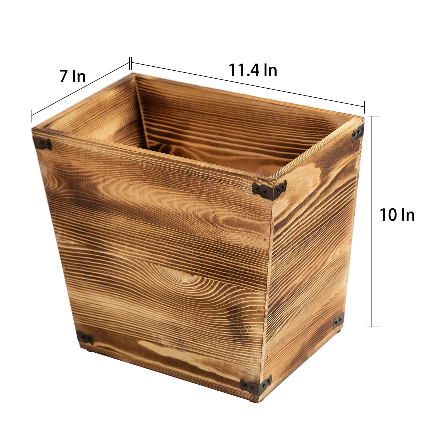 TRAHOO-Grey Farmhouse Style Torched Wood Trash Can Waste Bin with ...