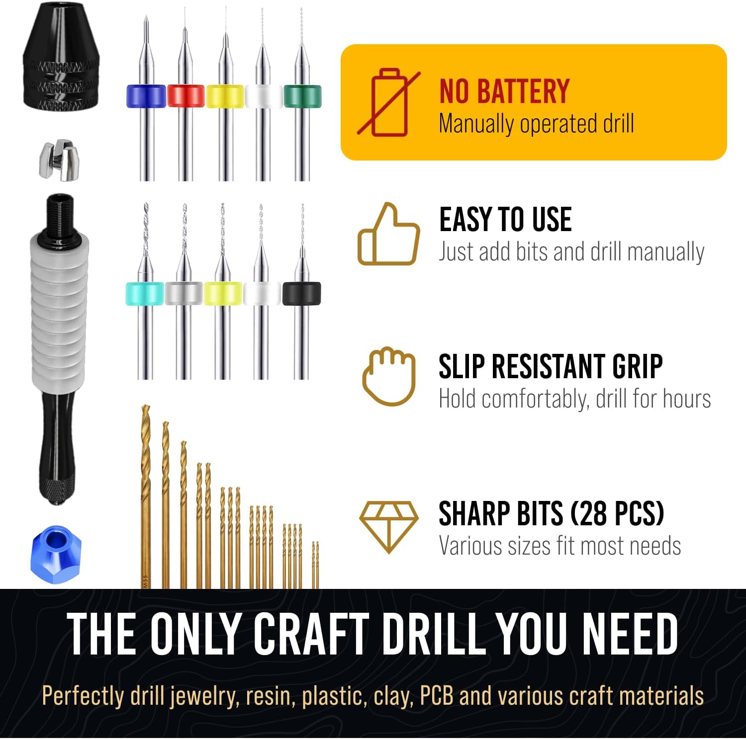 TRAHOO-Hand Drill Bits Set - Pin Vise Hand Drill Manual, Small Micro ...