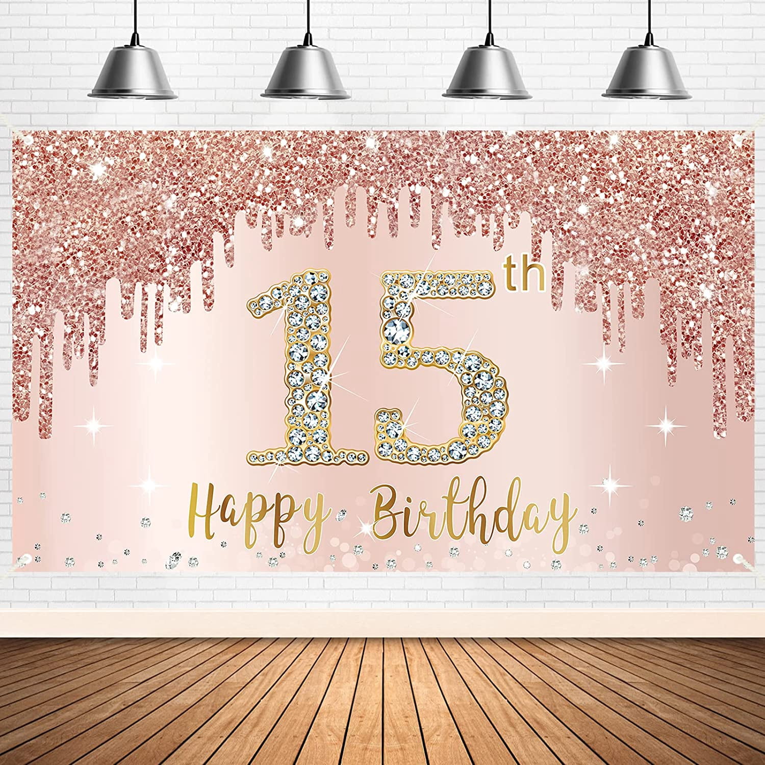 TRAHOO-Happy 15th Birthday Banner Backdrop Decorations for Girls, Rose ...