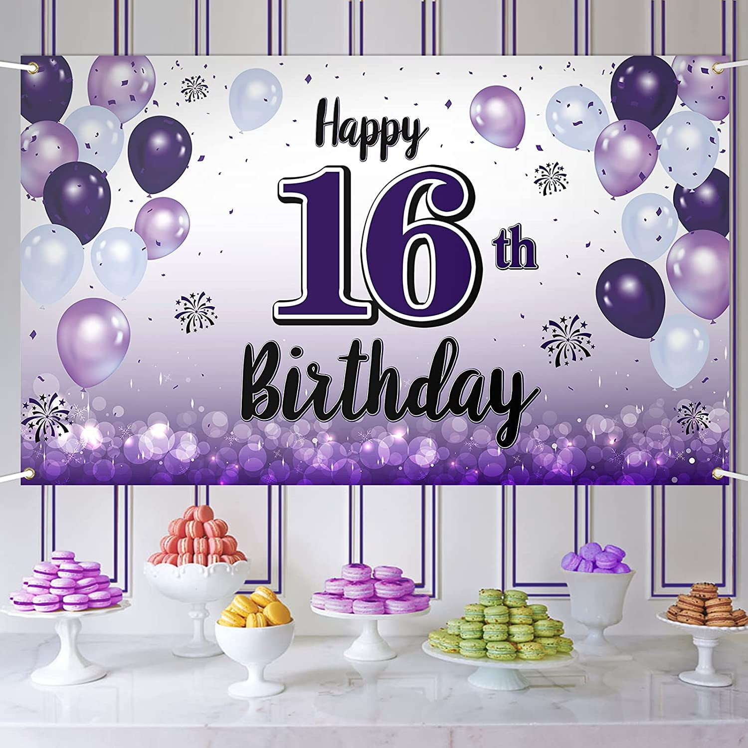 TRAHOO-Happy 16th Birthday Decorations,16th Purple Balloon Large ...