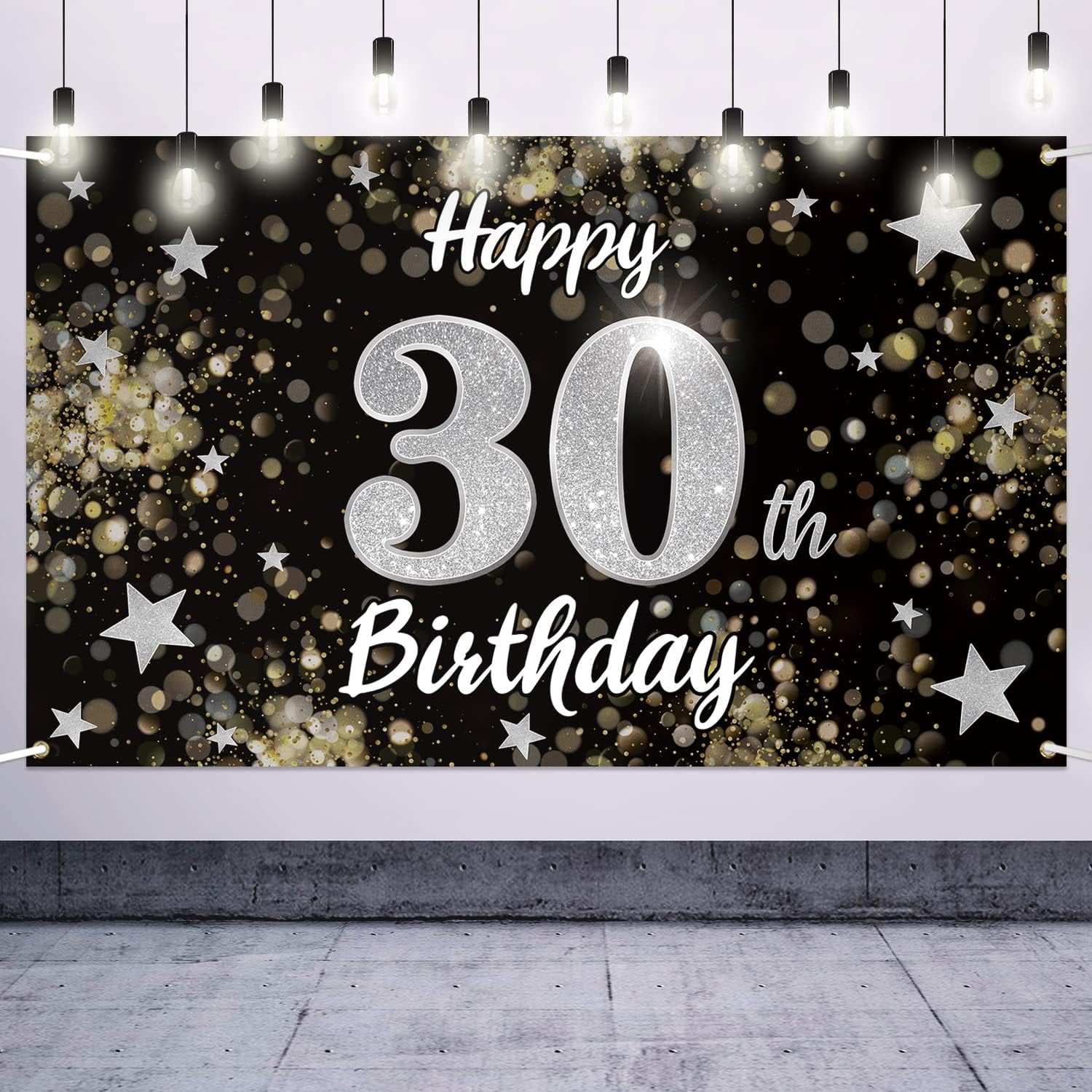 TRAHOO-Happy 30th Birthday Decorations,30th Black & Silver Dream Star ...