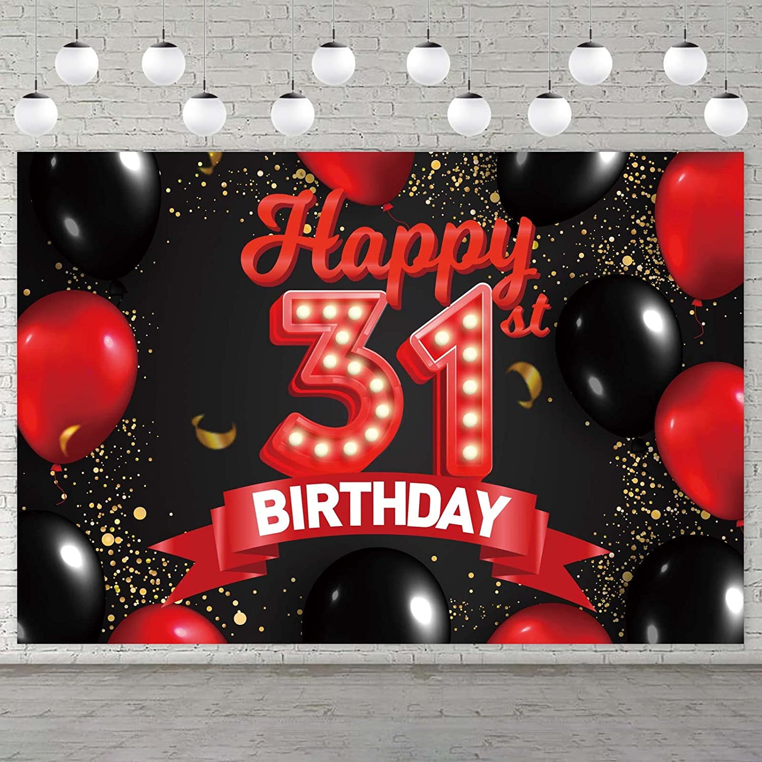TRAHOO-Happy 31st Birthday Red and Black Banner Backdrop Decorations ...