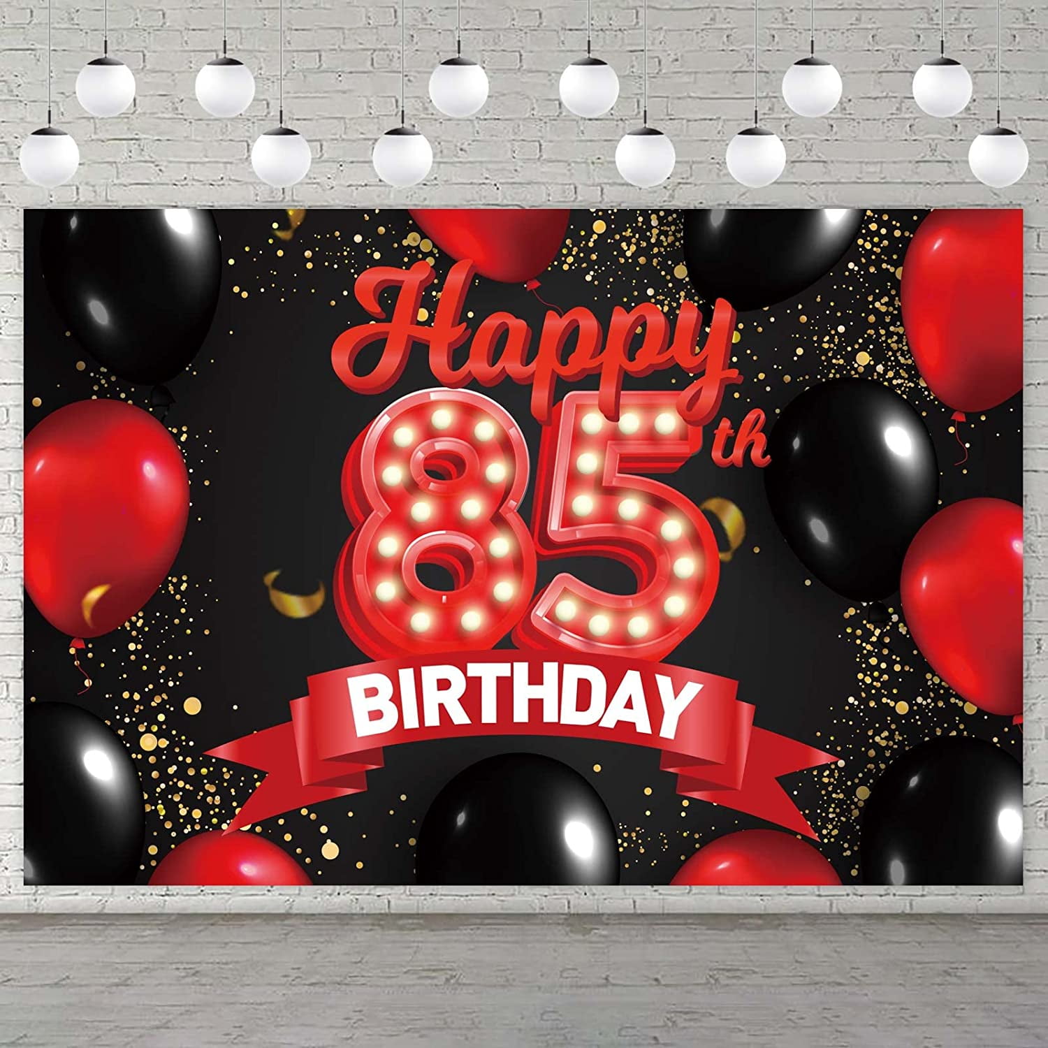 TRAHOO-Happy 85th Birthday Red and Black Banner Backdrop Decorations ...