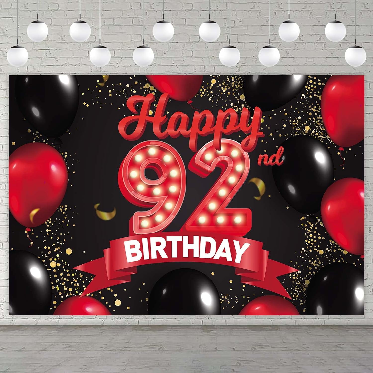 TRAHOO-Happy 92nd Birthday Red and Black Banner Backdrop Decorations ...