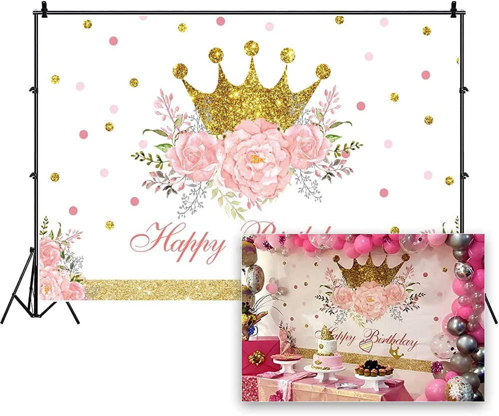 TRAHOO-Happy Birthday Backdrop for Luxury Princess Girls Birthday Party ...