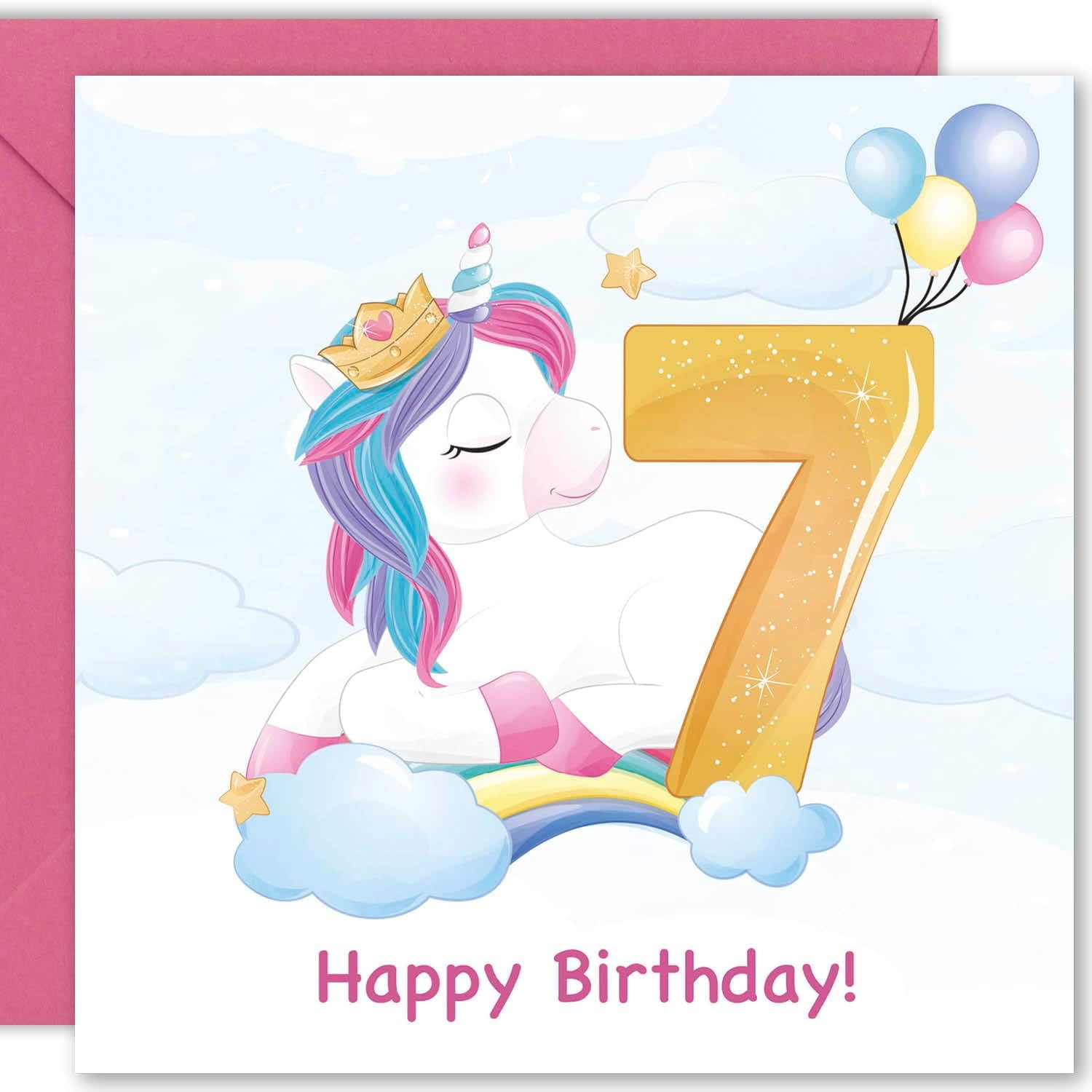 TRAHOO-- Happy Seventh Birthday - Cute Unicorn Happy Birthday Cards for ...