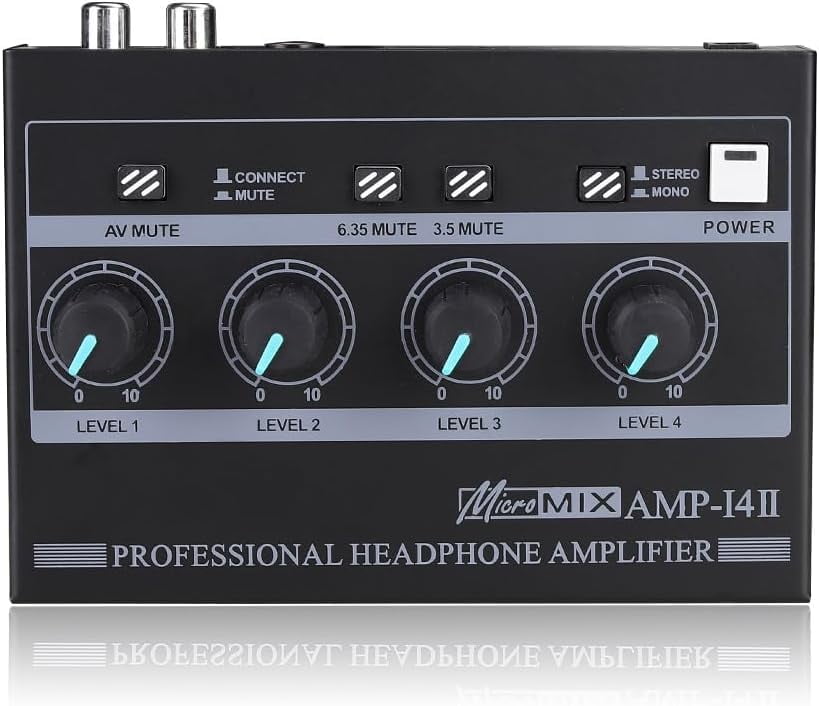 TRAHOO-Headphone Amplifier 4 Channel Audio Amplifier Portable Headphone Splitter with 1/4"& 1/8 ...