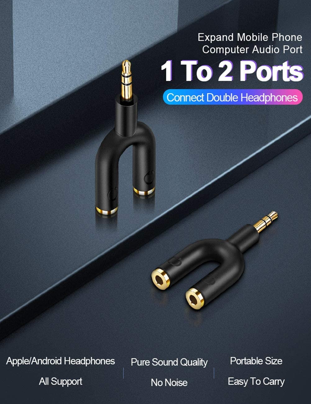 TRAHOO-Headphone Splitter Adapter, 3.5mm Male to 2 Port 3.5mm Female Y ...