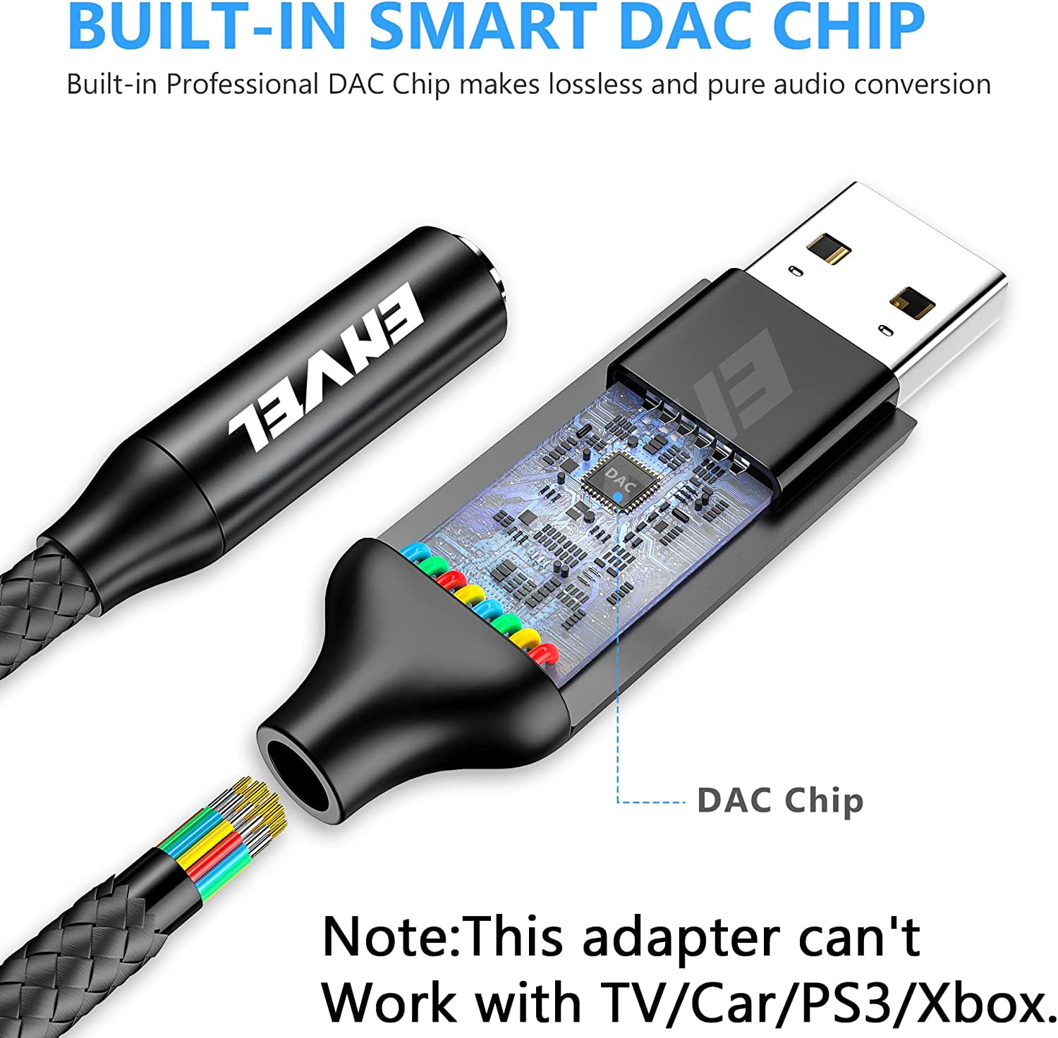 TRAHOO-Headset Adapter 3.5mm Female to USB Male, Built-in Chip External ...