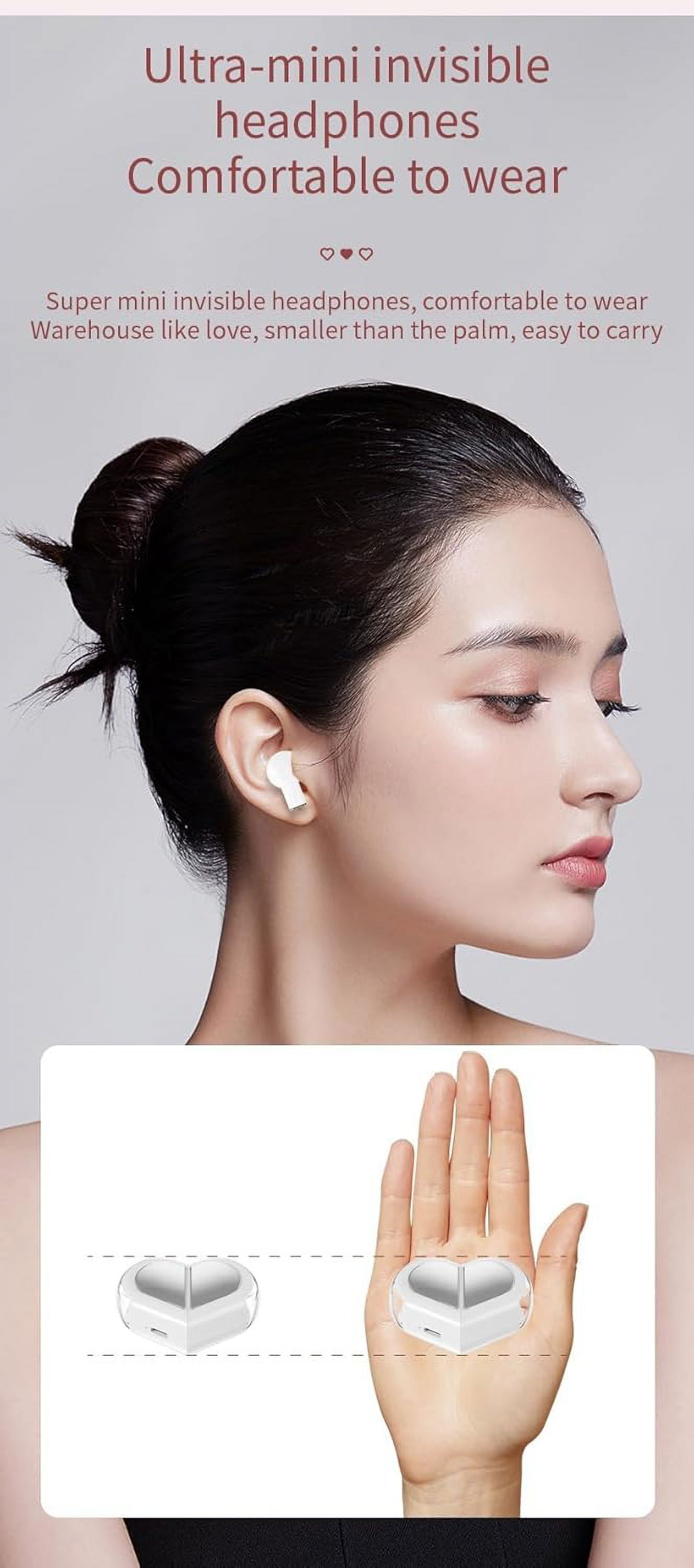 TRAHOO-Heart Shape TWS Earphones Wireless Earbuds with Mic in-Ear ...