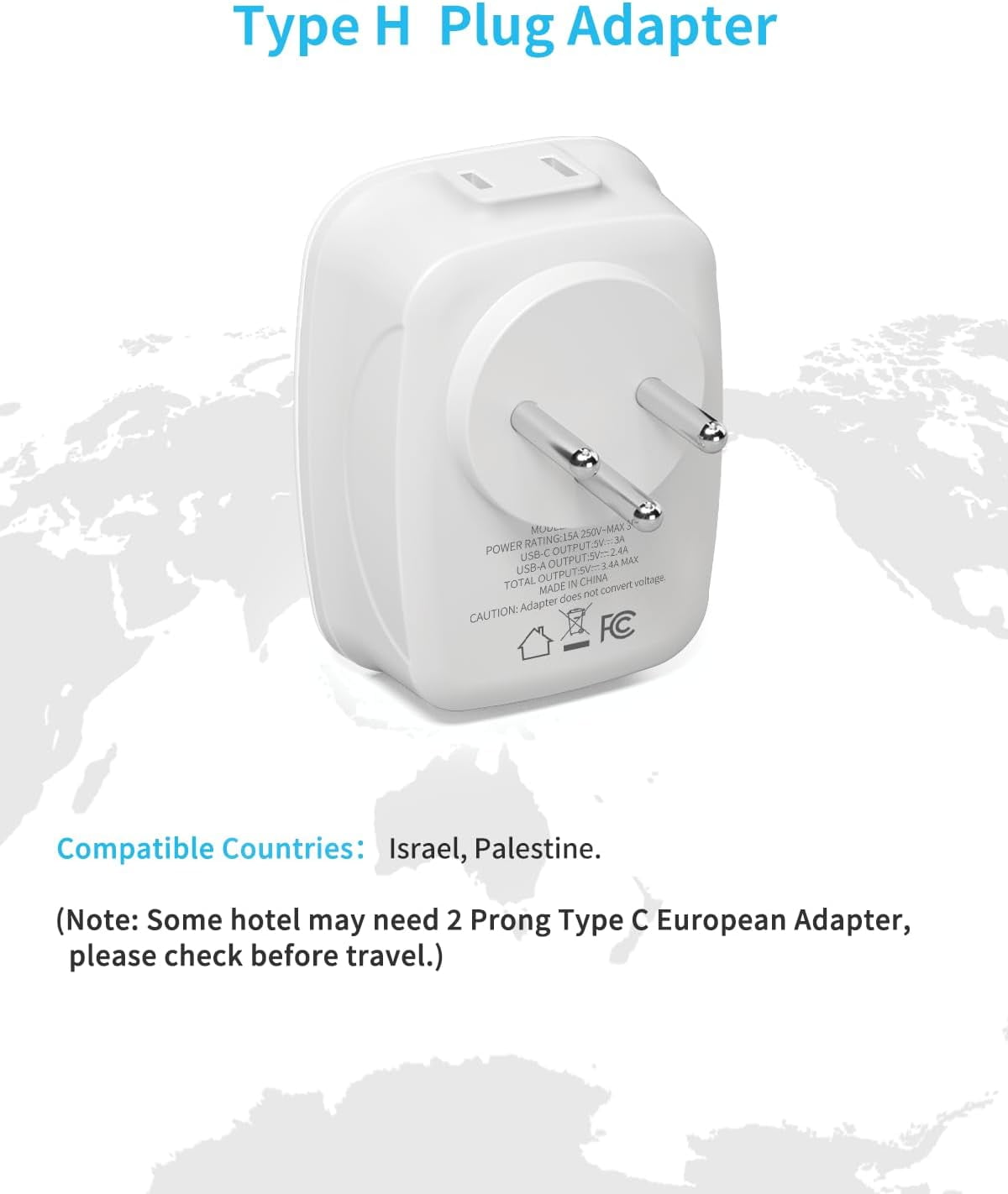 TRAHOO-Israel Power Adapter, Israel Plug Adapter with 1 USB C,3 USB ...