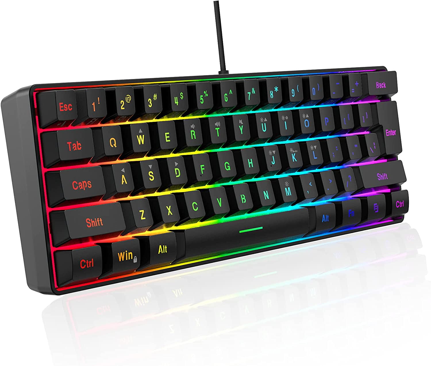 TRAHOO-K60 61 Keys RGB Backlit 60% Wired Gaming Keyboard, Ergonomic ...