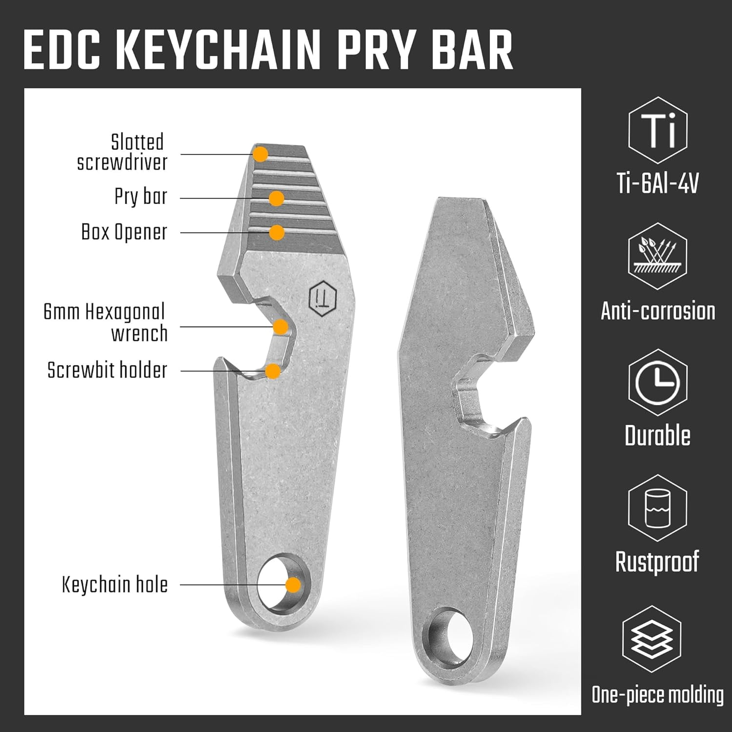 TRAHOO-KR01 Titanium EDC Pry Bar Multitool, 6 in 1 Mini Crowbar ...