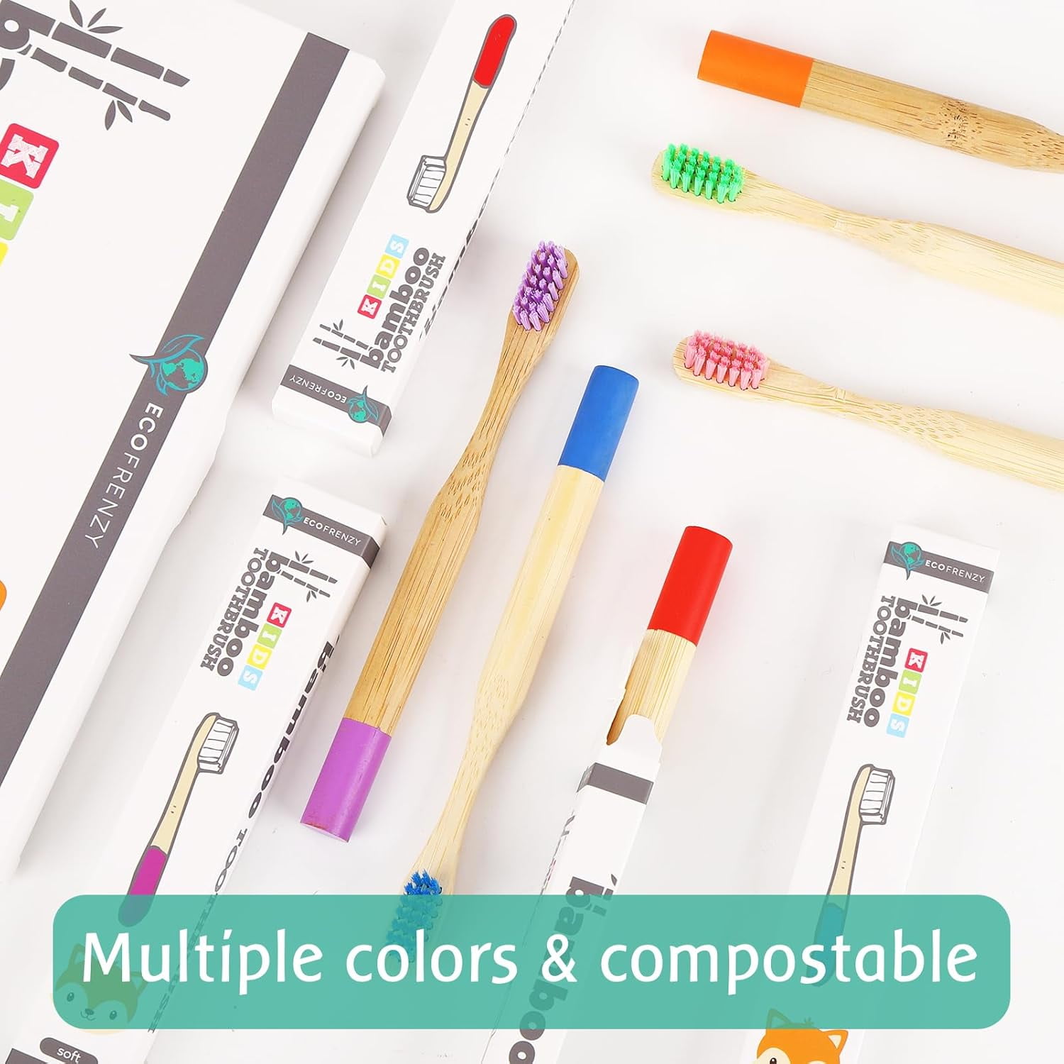 TRAHOO-- Kids Bamboo Toothbrush - Child Size Soft BPA Free Color Safe ...