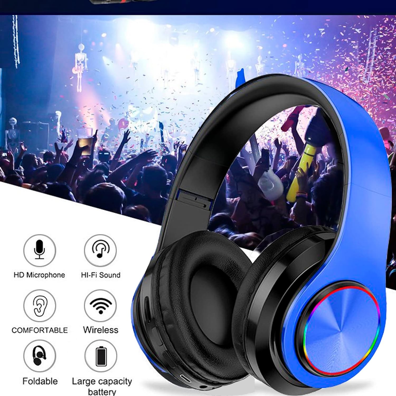 TRAHOO-Kids Bluetooth Over Ear Headphones, Colorful LED Lights ...