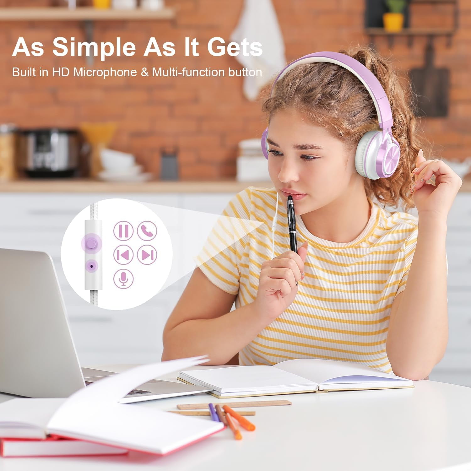 TRAHOO-Kids Headphones, Headphones for School Girls Wired On-Ear ...