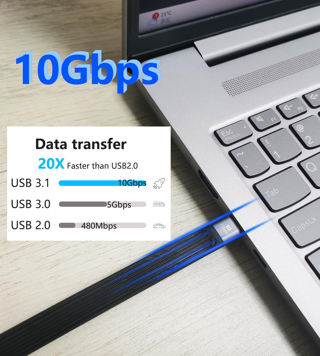 TRAHOO-LANMINGLEL 10Gbps Short USB C Cable USB C 3.1 Flat Soft Data ...