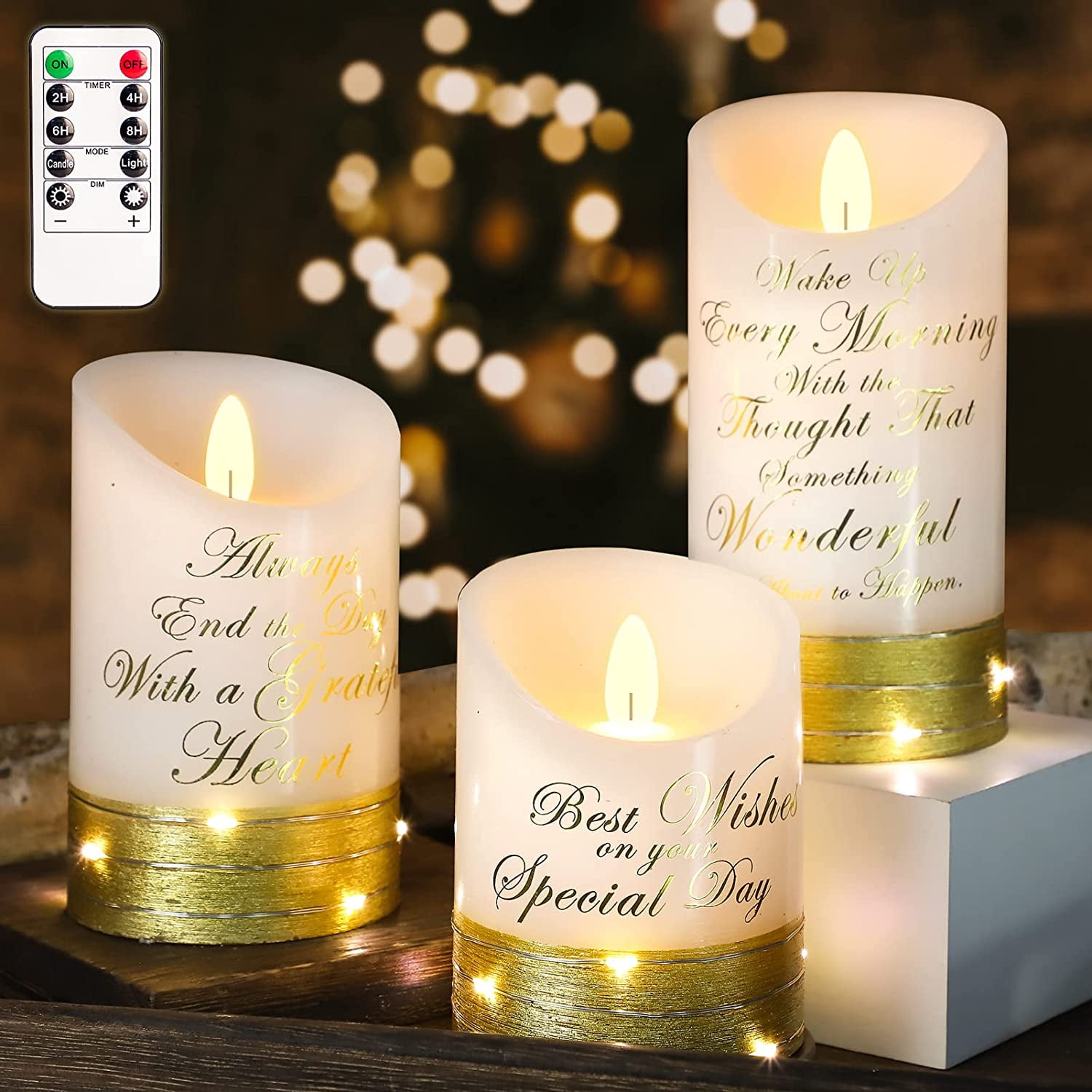 TRAHOO-LED Candles Flickering, Prayer Words LED Flameless Candles ...