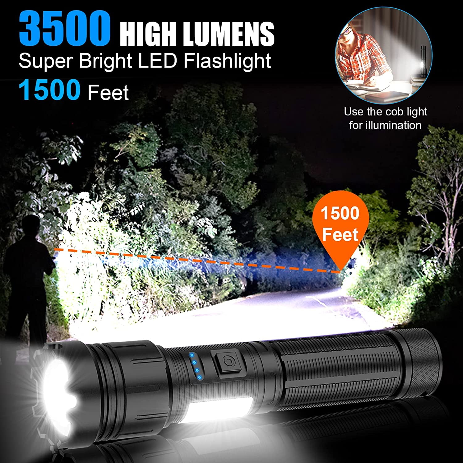 TRAHOO-LED Flashlight Rechargeable, 3500 Lumens Super Bright Magnetic ...